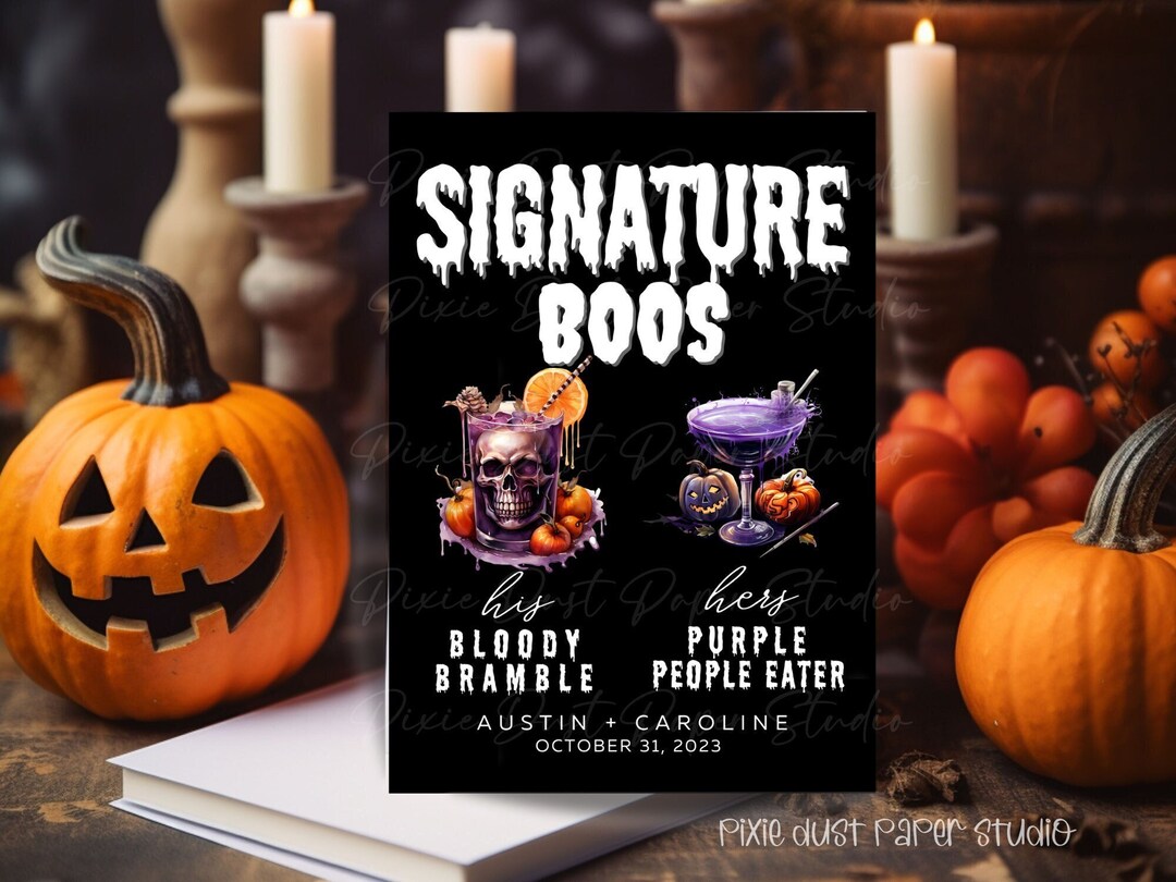 Halloween Signature Boos Custom Cocktail Drink Sign - Printed Custom ...