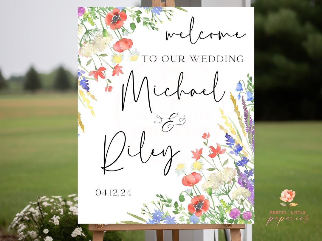 Wildflower Floral Wedding Foam Board Welcome Sign, Printed or Digital ...