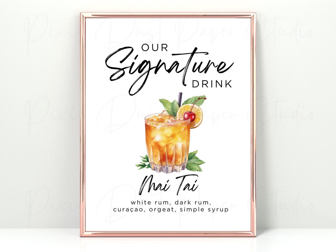 Mai Tai Signature Drink Cocktail Bar Sign Malibu Rum Recipe - Etsy