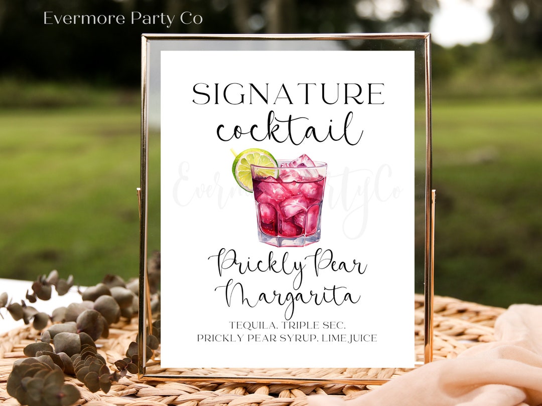 Prickly Pear Margarita Signature Cocktail Drink Bar Sign, Editable ...