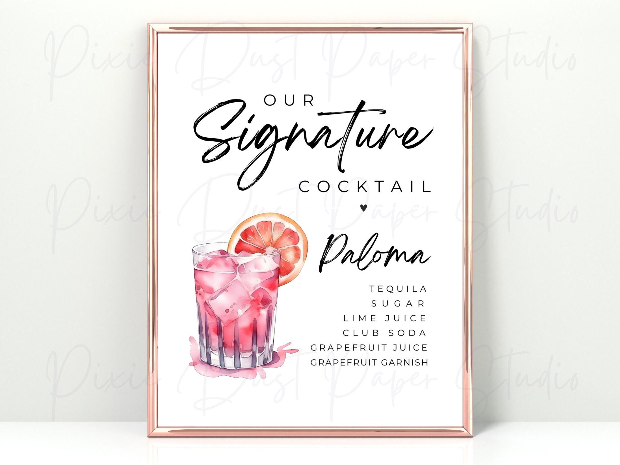 Paloma Signature Drink Cocktail Bar Sign Tequila Recipe - Etsy