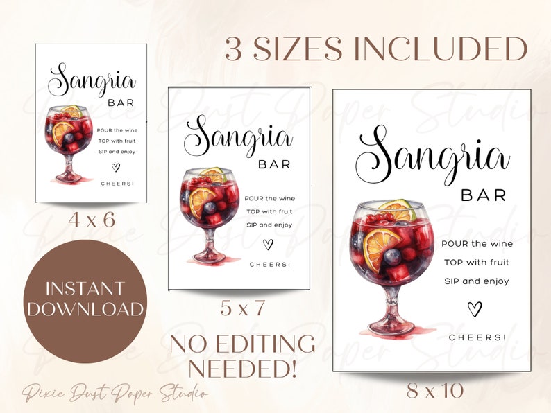 Sangria Bar, Digital Instant Download Sign, 4x6 5x7 8x10 Printable ...