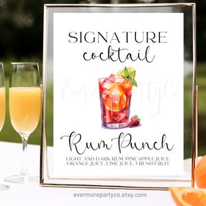 Rum Punch Signature Cocktail Drink Bar Sign, Editable Template, Instant ...
