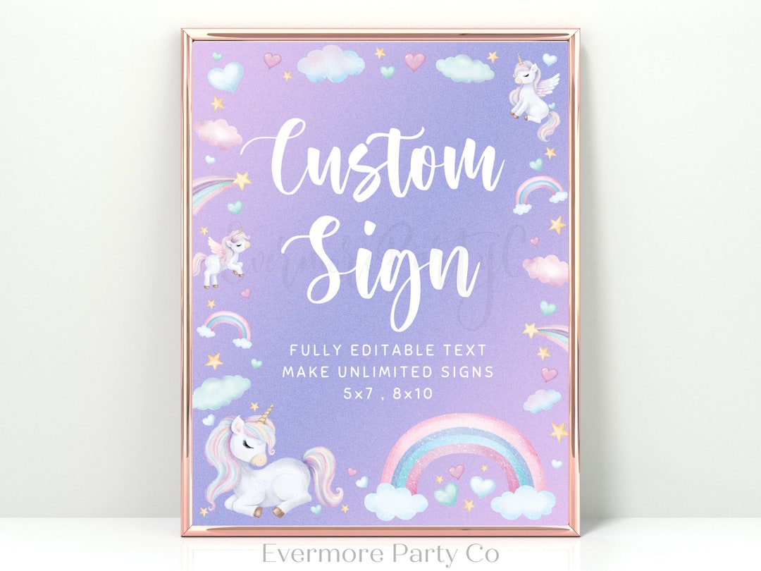 Editable Unlimited Sign Purple Unicorn Custom Template, Instant ...