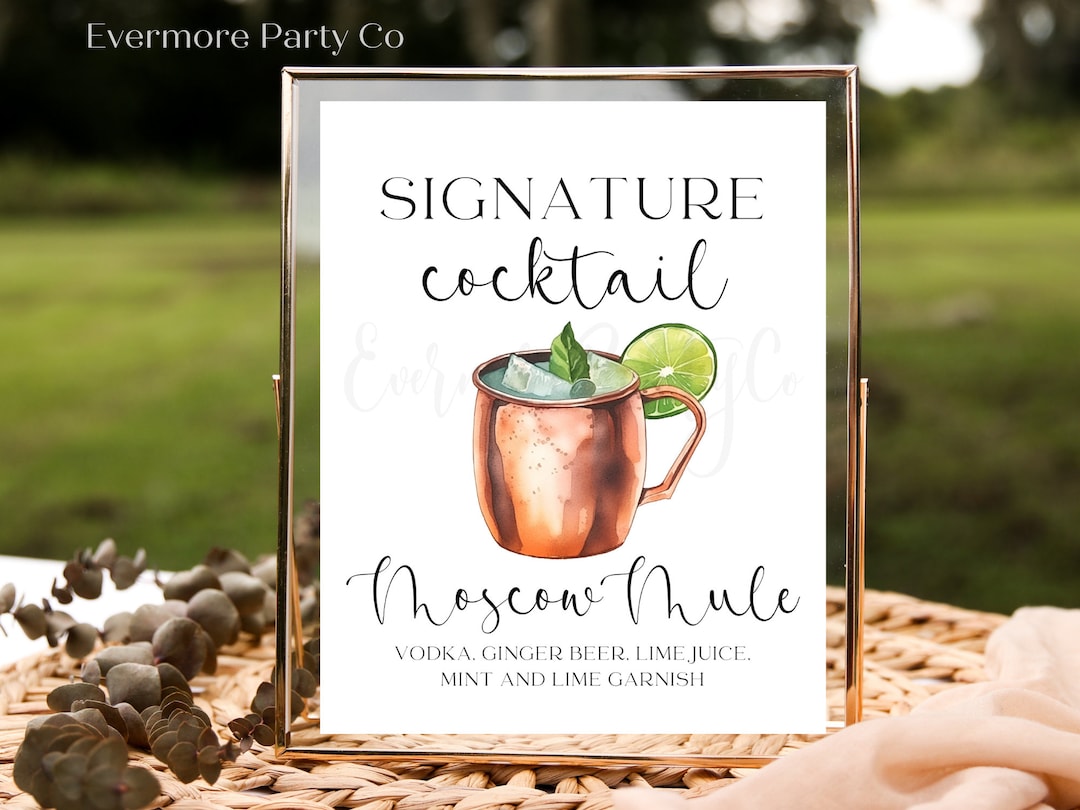 Moscow Mule Signature Cocktail Drink Bar Sign, Editable Template ...
