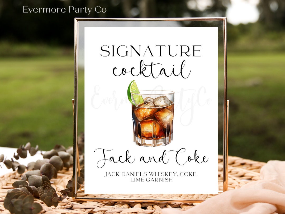 Jack and Coke Signature Cocktail Drink Bar Sign, Editable Template ...