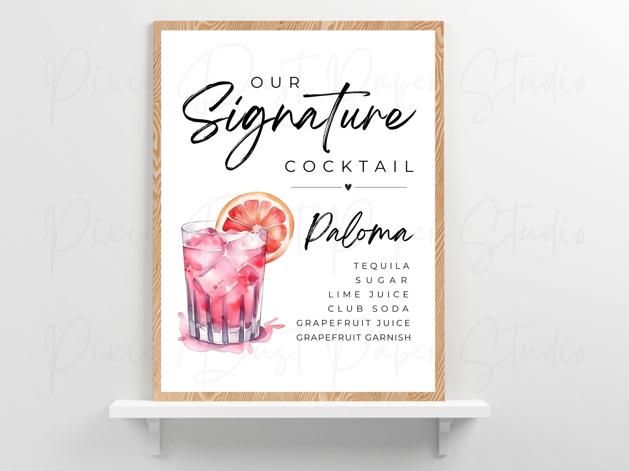 Paloma Signature Drink Cocktail Bar Sign Tequila Recipe - Etsy