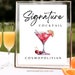 Cosmopolitan Signature Cocktail Drink Instant Download Printable ...