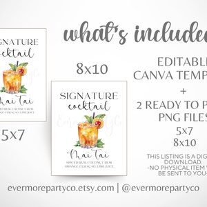 Mai Tai Signature Cocktail Drink Sign, Editable Template, Instant ...
