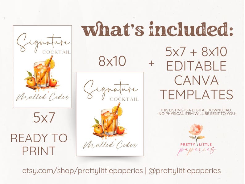 Editable Mulled Cider, FALL EDITION, Digital Signature Cocktail Sign ...