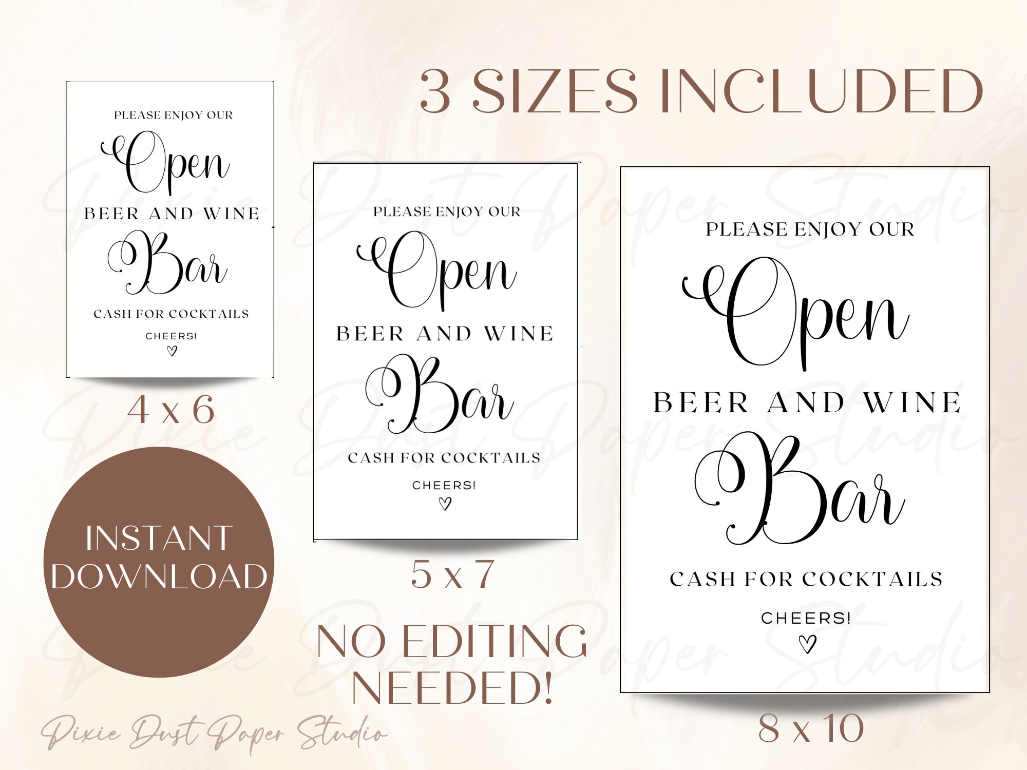 Open Beer and Wine Bar, Cash for Cocktails, Digital Sign 4x6 5x7 8x10 ...