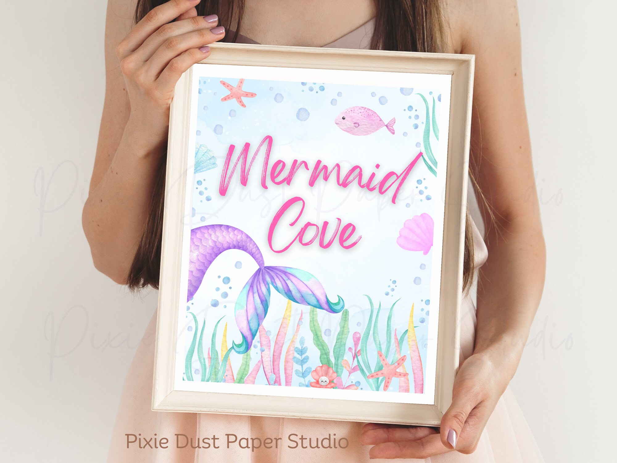 Girls Under the Sea Animals, Mermaid Cove Sign Printable Girl Baby ...