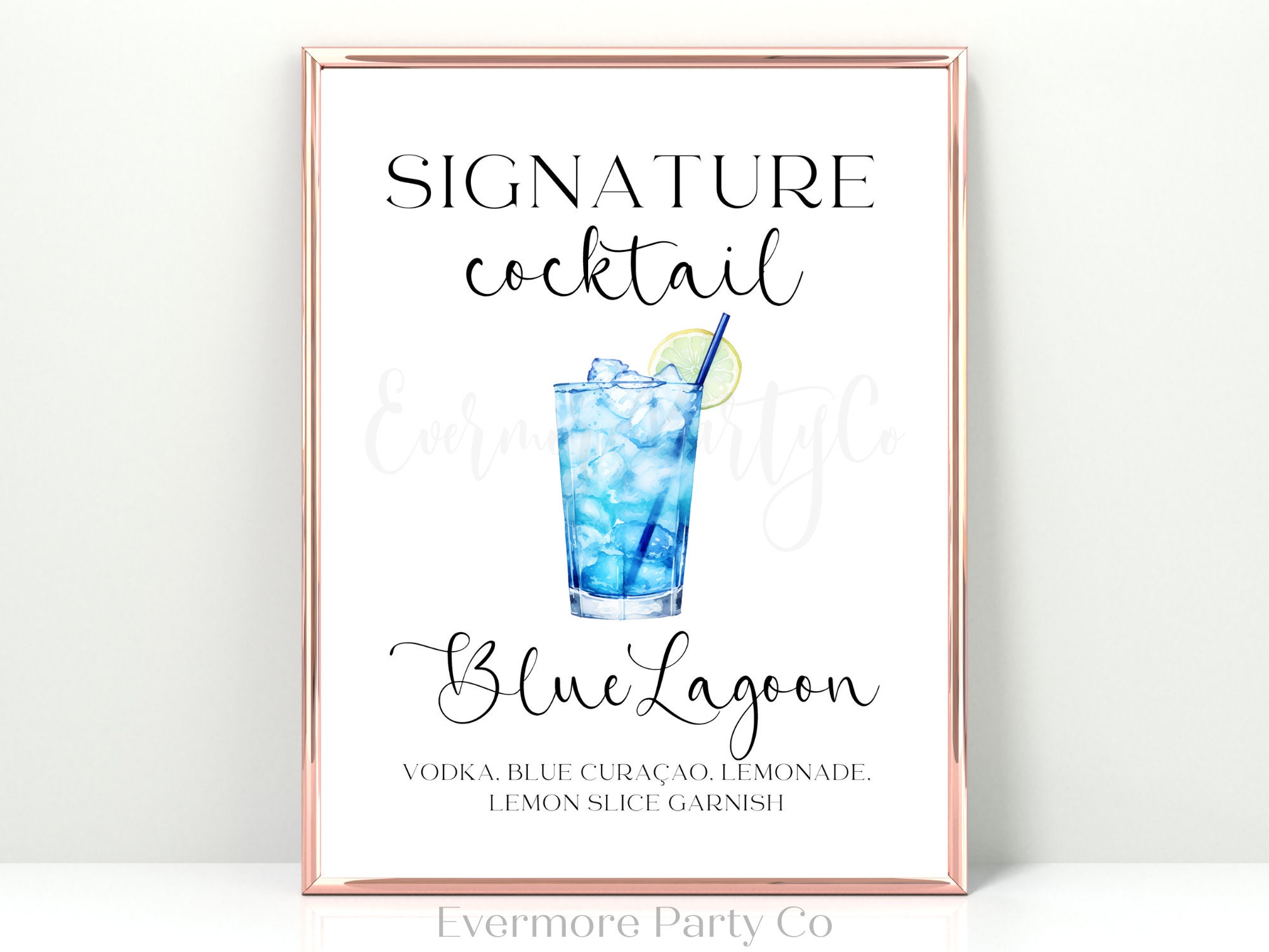 Blue Lagoon Signature Cocktail Drink Bar Sign, Editable Template ...