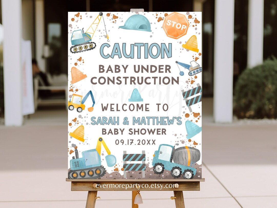 Editable Blue Construction Welcome Sign, Canva Template, Boys Baby ...