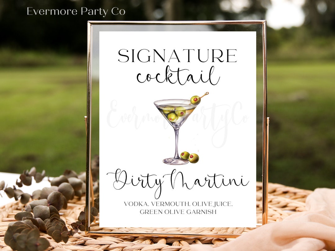 Dirty Martini Signature Cocktail Drink Bar Sign, Editable Template ...