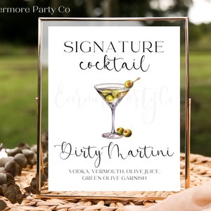 Dirty Martini Signature Cocktail Drink Bar Sign, Editable Template ...