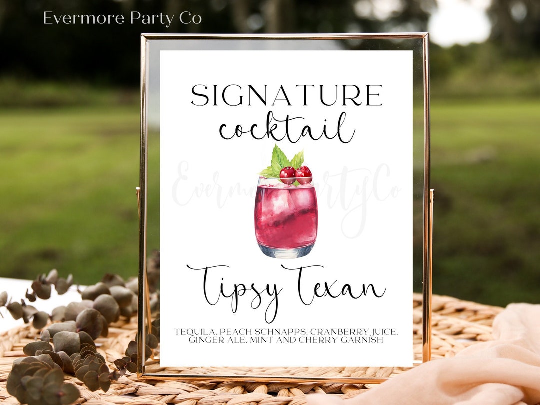Tipsy Texan Signature Cocktail Drink Bar Sign, Editable Template ...