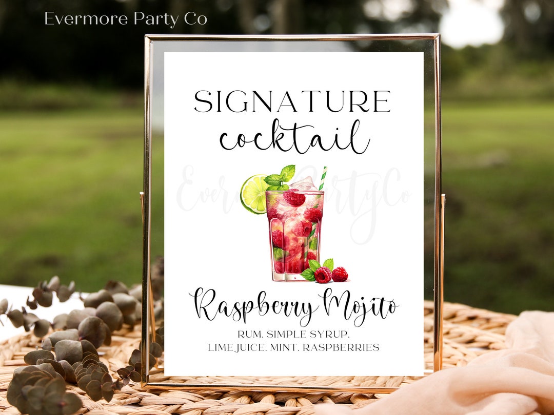 Raspberry Mojito Signature Cocktail Bar Sign, EDITABLE TEMPLATE ...