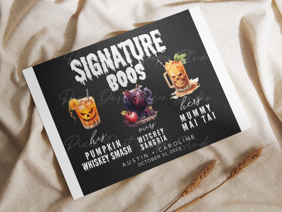 Halloween Signature Boos Custom Cocktail Drink Sign - Printed Custom ...
