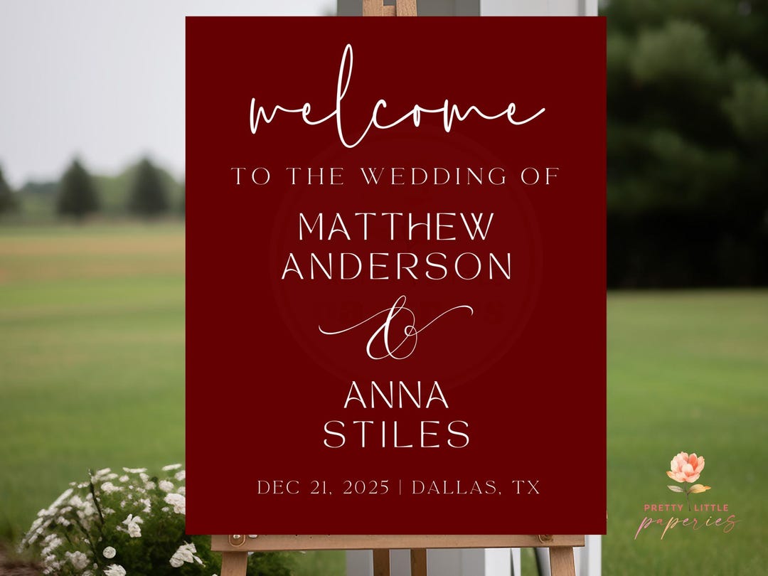 Custom Printed or Digital Maroon Red Wedding Entry Welcome Sign ...