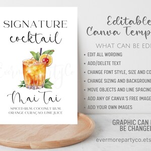 Mai Tai Signature Cocktail Drink Sign, Editable Template, Instant ...