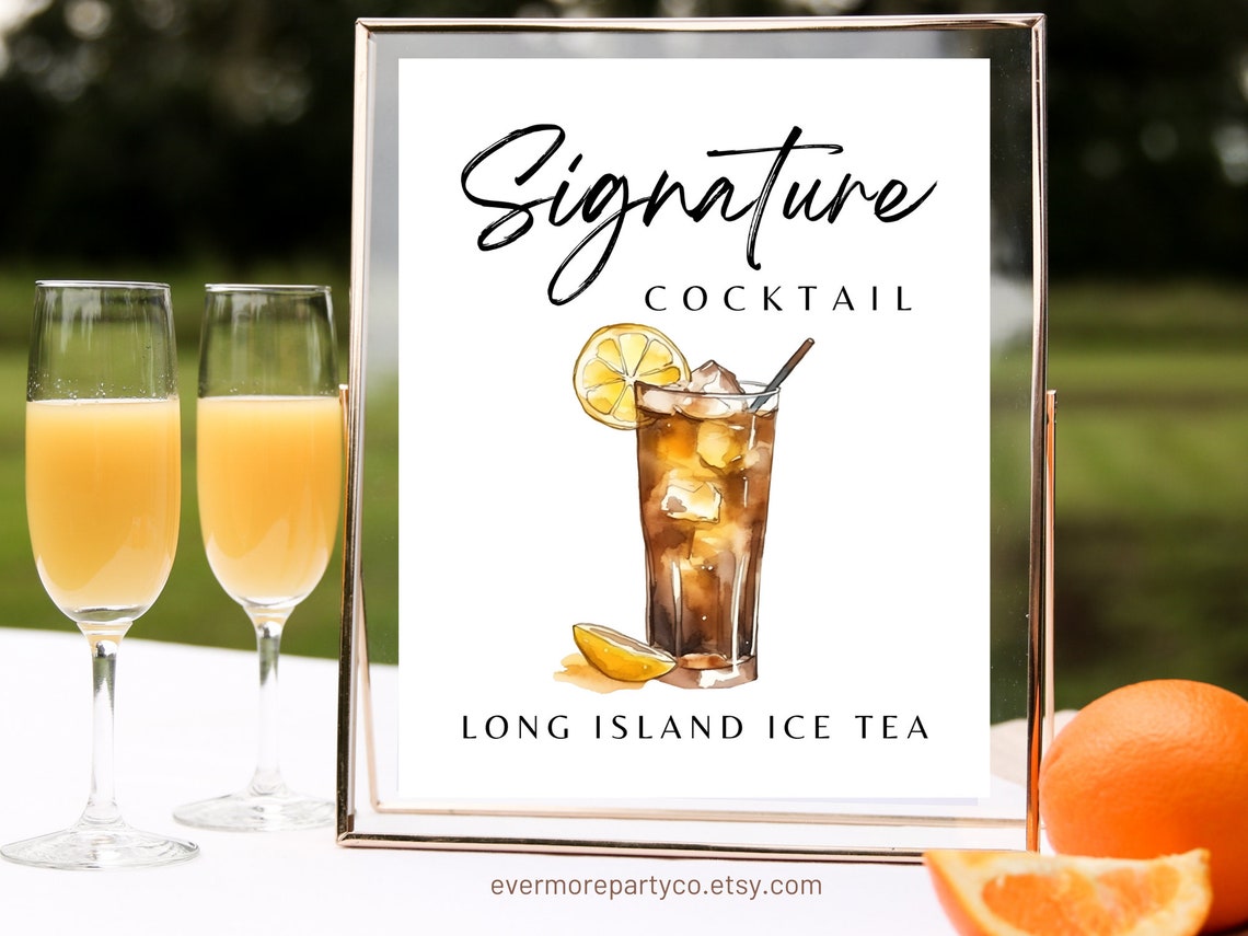 Long Island Ice Tea Signature Drink Cocktail Bar Sign, Recipe, Instant ...