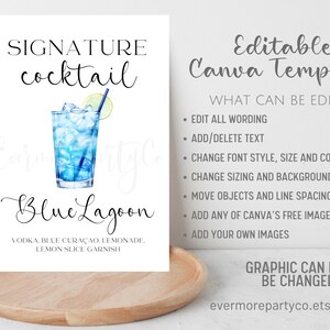 Blue Lagoon Signature Cocktail Drink Bar Sign, Editable Template ...