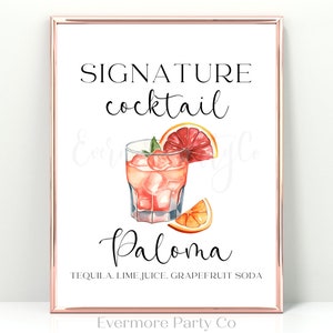 Paloma Signature Cocktail Drink Sign, Editable Template, Instant ...