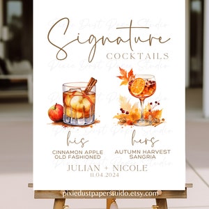 Printed or Digital Fall Signature Cocktail Drinks Sign - Wedding ...