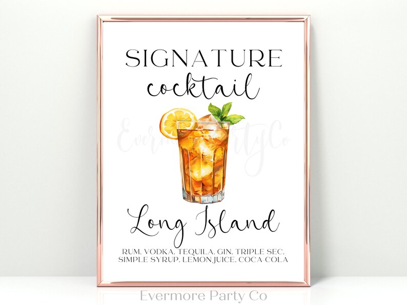 Long Island Ice Tea Signature Cocktail Drink Sign, Editable Template ...