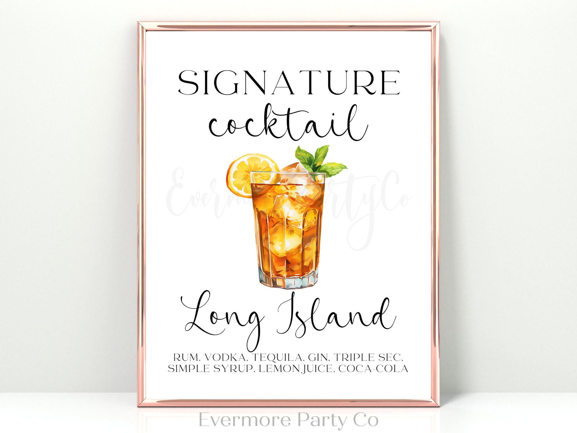 Long Island Ice Tea Signature Cocktail Drink Sign, Editable Template ...