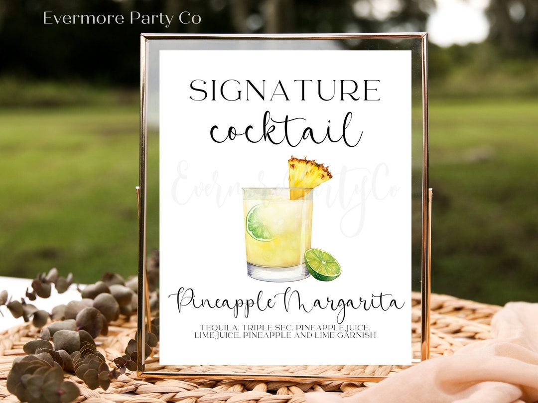 Pineapple Margarita Signature Cocktail Drink Bar Sign, Editable ...