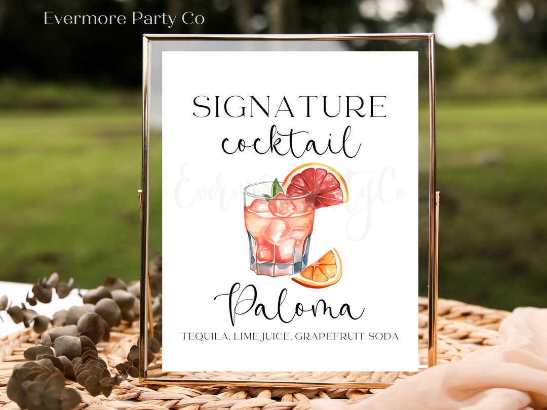 Paloma Signature Cocktail Drink Sign, Editable Template, Instant ...