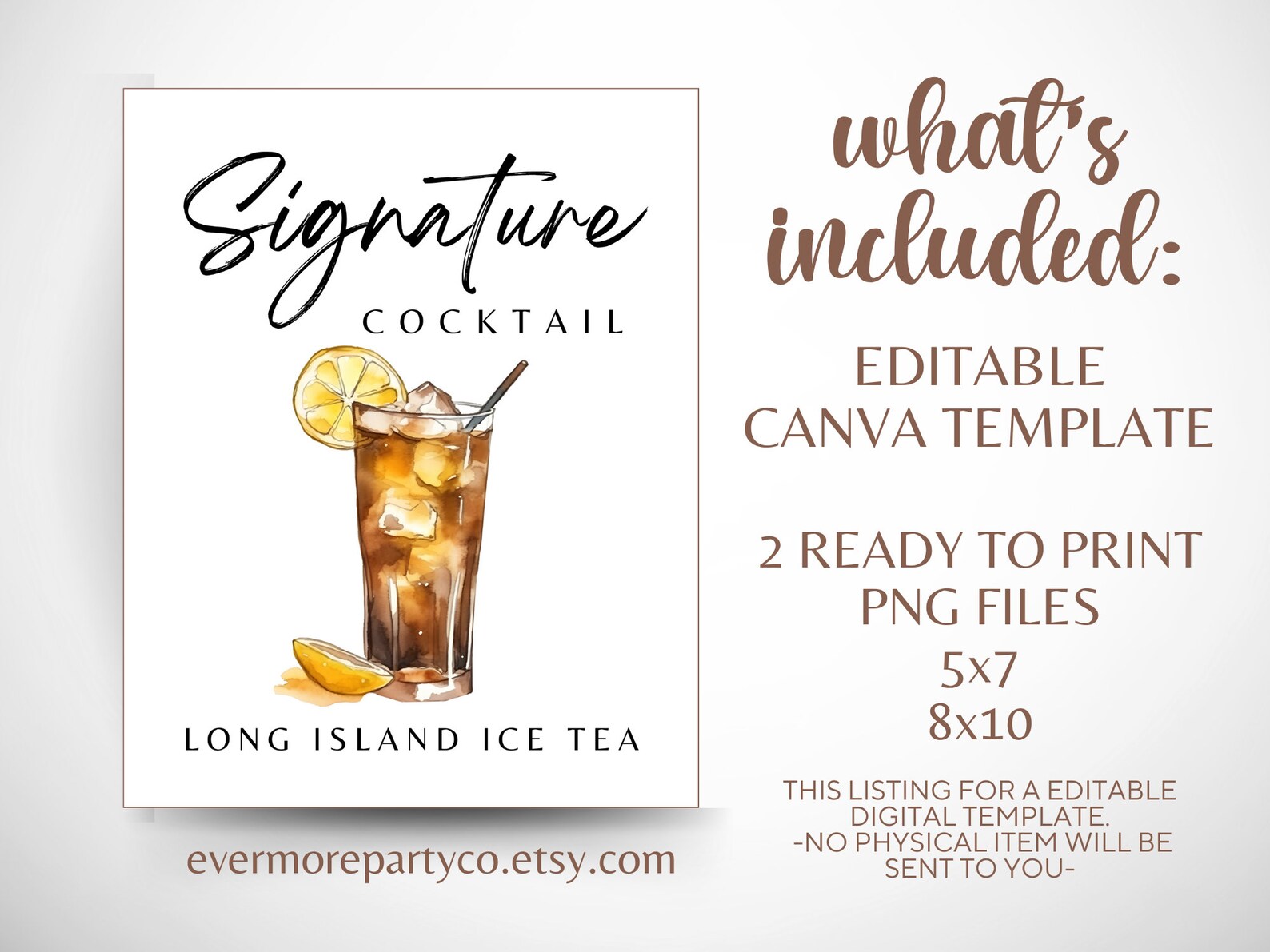 Long Island Ice Tea Signature Drink Cocktail Bar Sign, Recipe, Instant ...