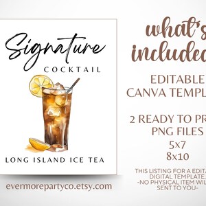 Long Island Ice Tea Signature Drink Cocktail Bar Sign, Recipe, Instant ...