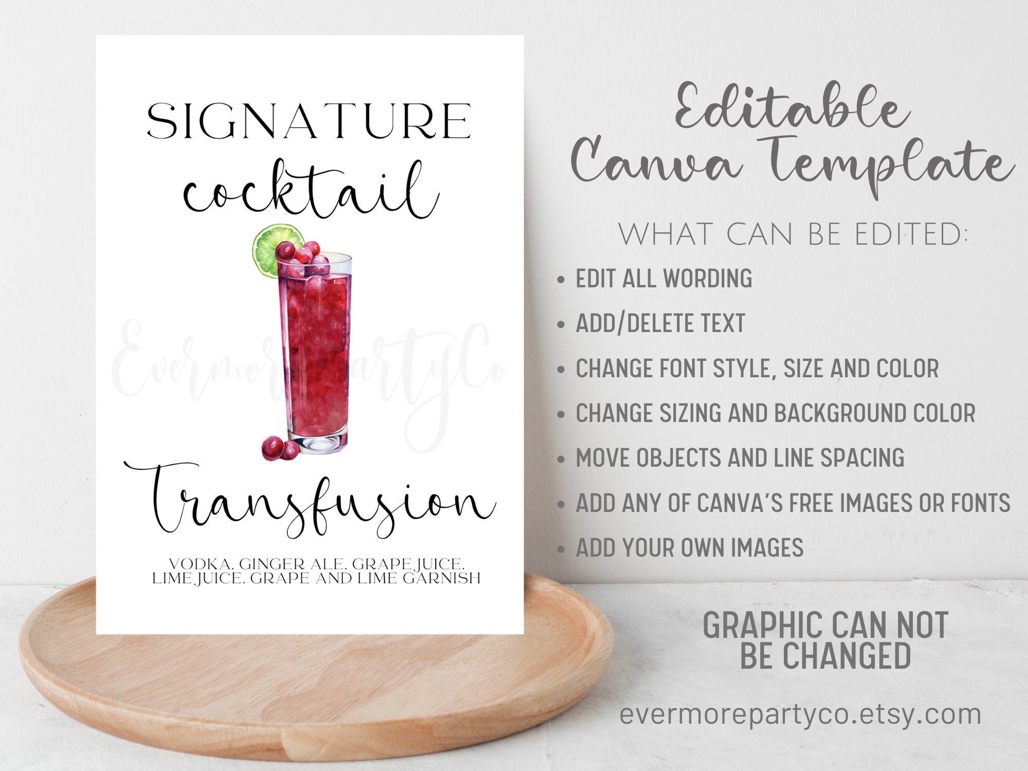 Transfusion Signature Cocktail Drink Bar Sign, Editable Template ...