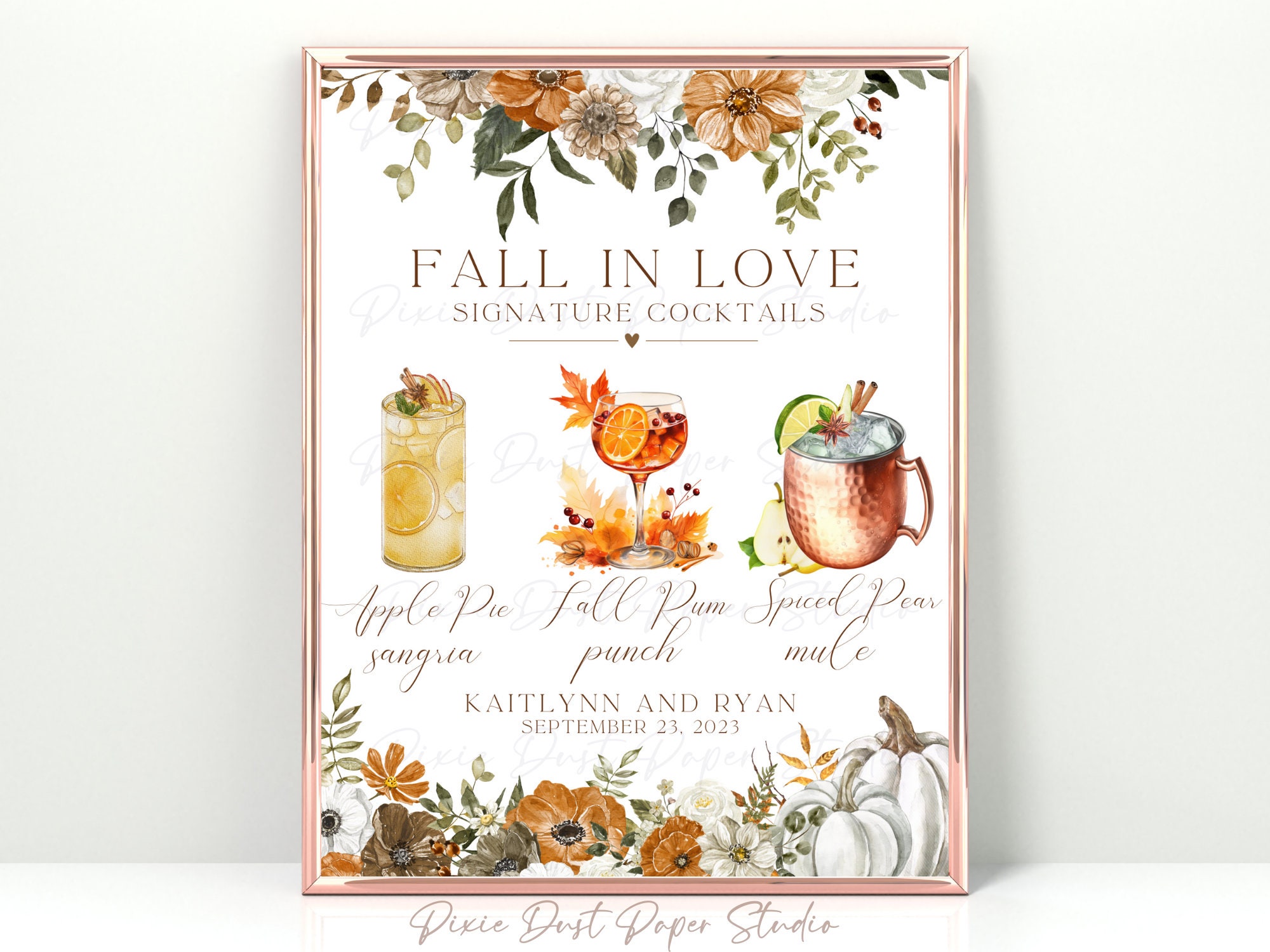 Fall in Love White Pumpkin, Printed or Digital Fall Signature Cocktail ...