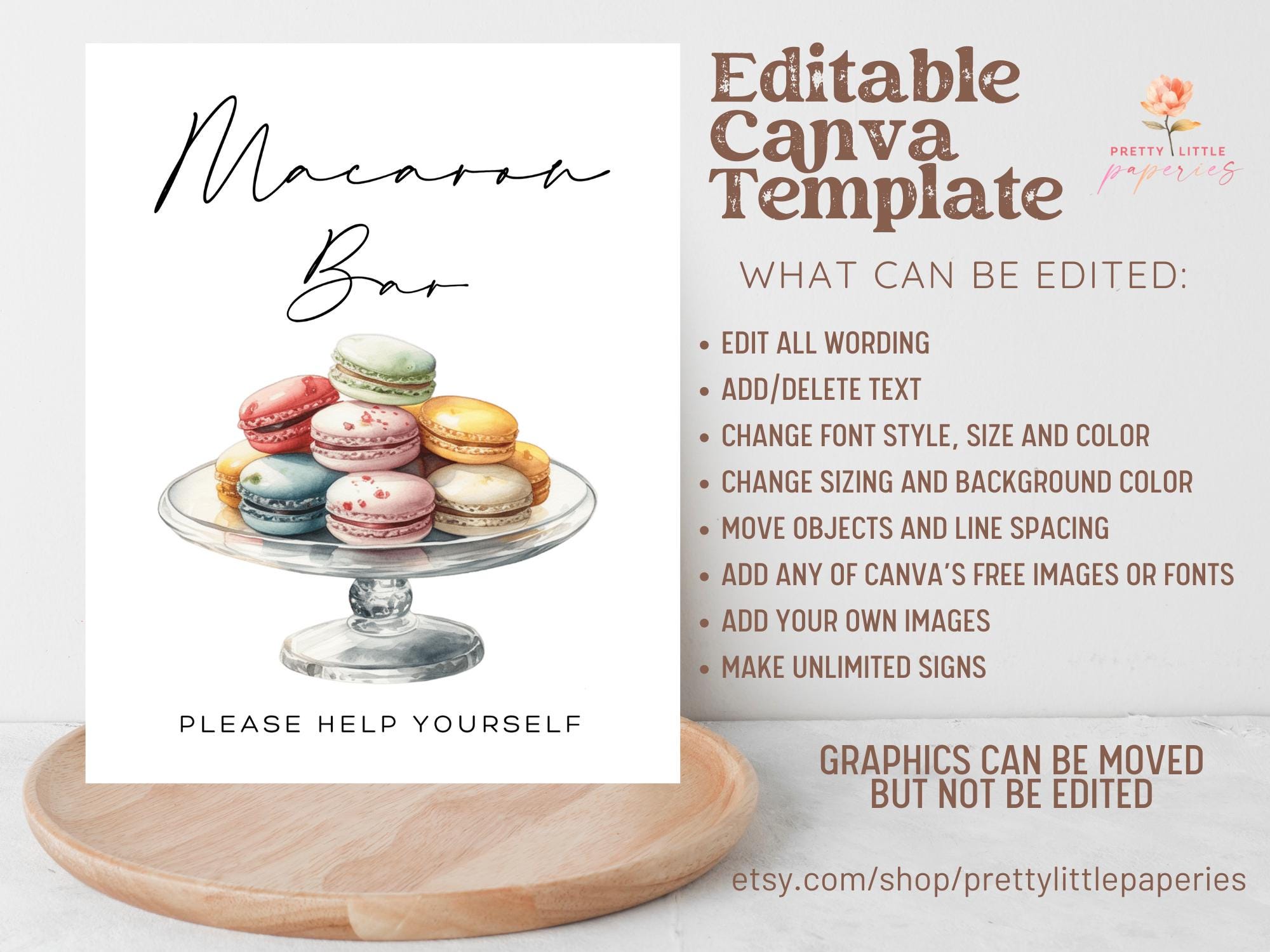 Macaron Bar Sign, Editable Template, Instant Download Digital Printable ...