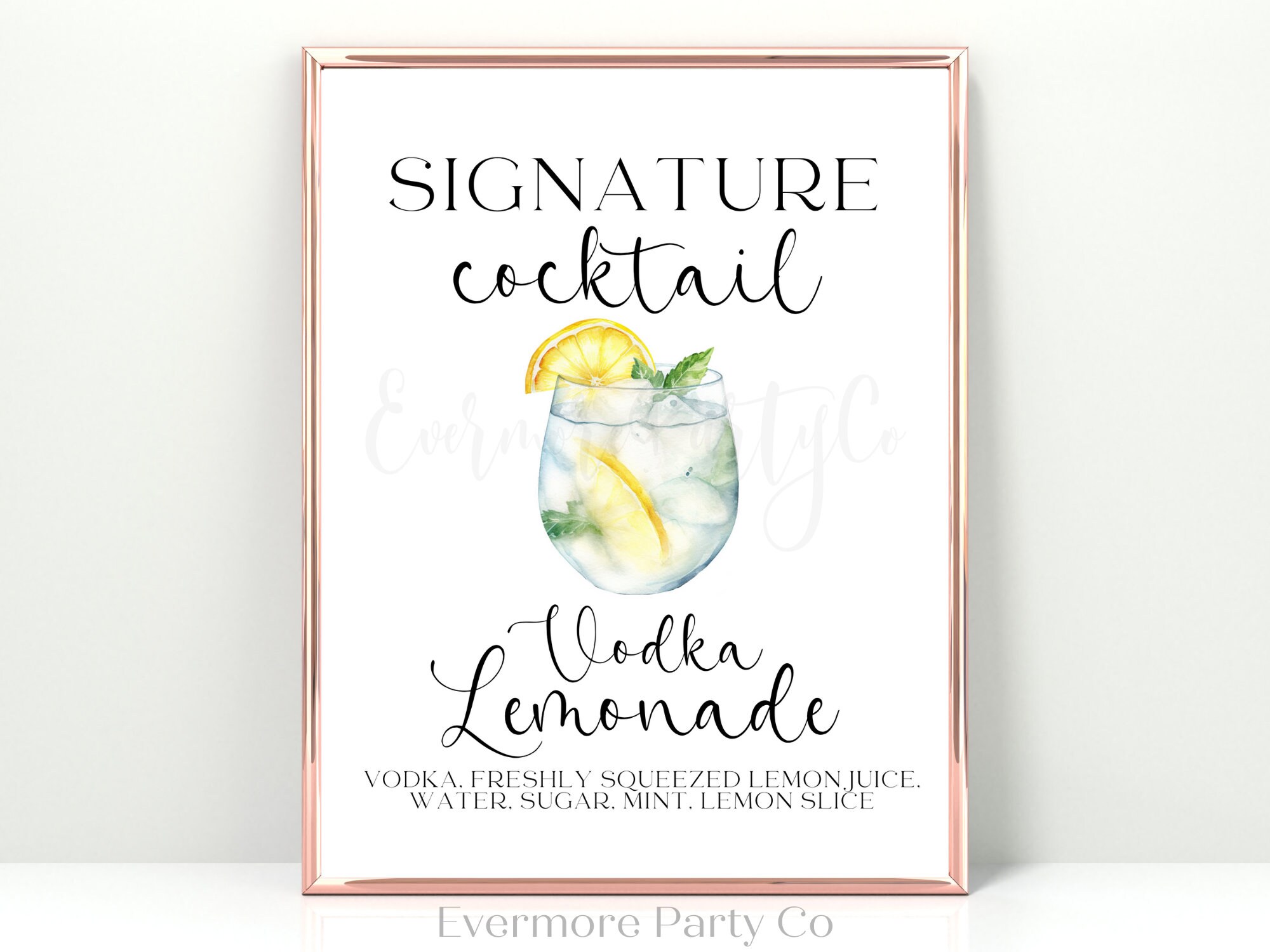Vodka Lemonade Signature Cocktail Drink Bar Sign, Editable Template ...