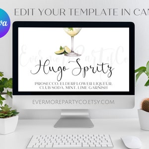 Hugo Spritz Signature Cocktail Drink Bar Sign, Editable Template ...