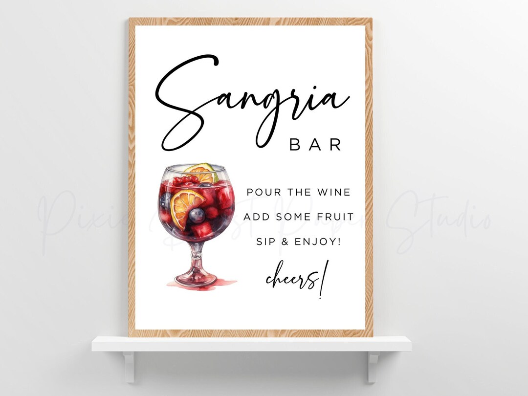 Sangria Bar Recipe Signature Drink Cocktail Bar Sign, Red Wine Bar ...