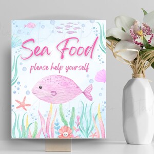 Girls Under the Sea Ocean, Animals, Sea Food Table Sign Printable, Girl ...