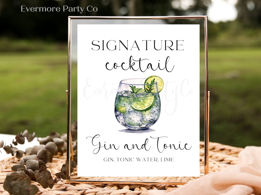 Gin and Tonic Signature Cocktail Drink Instant Download Printable ...