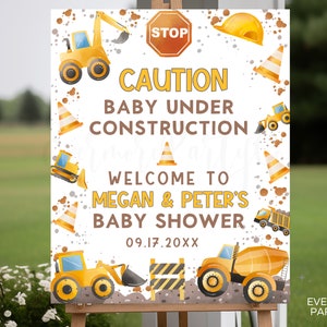 Editable Yellow Construction Welcome Sign, Canva Template, Boys Baby ...