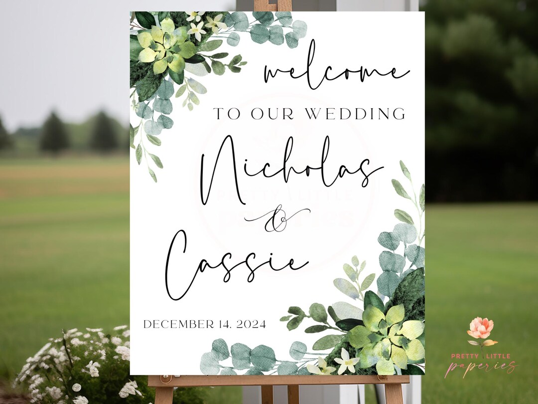 Greenery Floral Wedding Welcome Foam Board Sign, Printed or Digital ...
