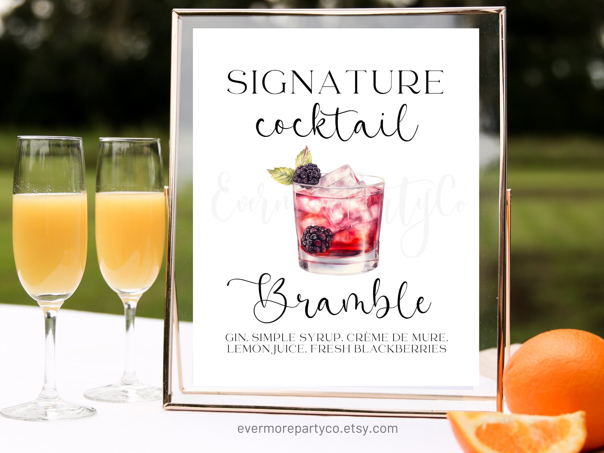 Bramble Signature Cocktail Drink Sign, Editable Template, Instant ...
