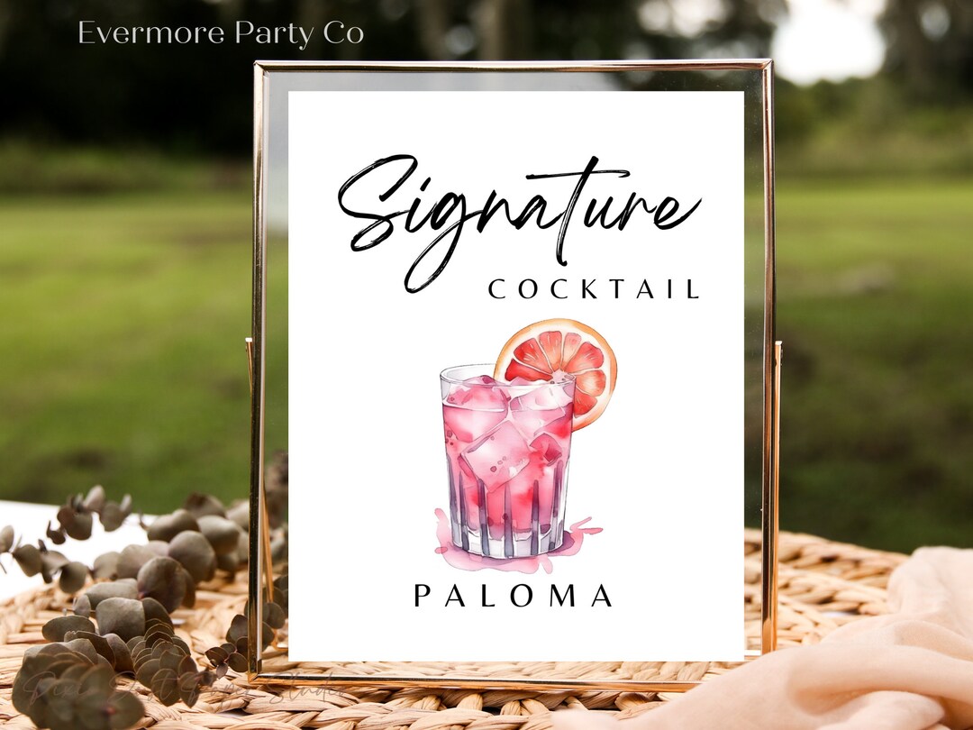 Paloma Signature Drink Cocktail Bar Sign, Tequila Recipe, Instant ...