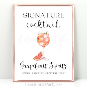Grapfruit Spritz Signature Cocktail Drink Bar Sign, Editable Template ...