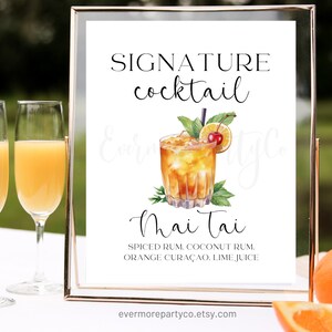 Mai Tai Signature Cocktail Drink Sign, Editable Template, Instant ...