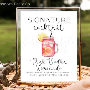 Pink Vodka Lemonade Signature Drink Cocktail Bar Sign, Editable ...